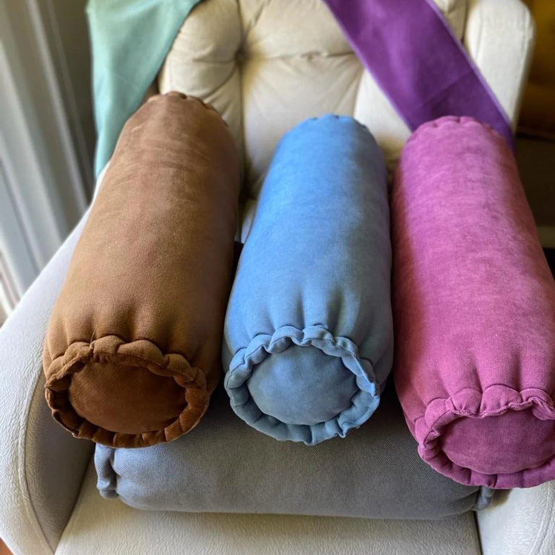 Vallini Velvet Fabric French Style Bolster Pillows